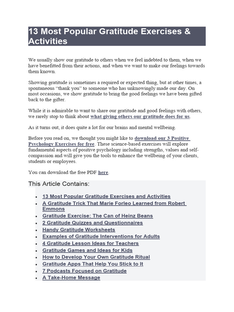 13 Gratitude Exercises & Benefits | PDF | Gratitude | Meditation