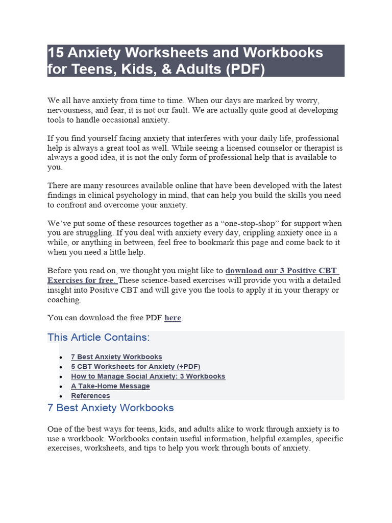Anxiety Worksheets for Teens & Adults | PDF | Anxiety Disorder | Panic ...