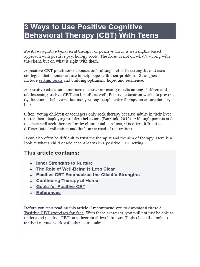 3 Ways To Use Positive Cognitive Behavioral Therapy | PDF | Cognitive ...