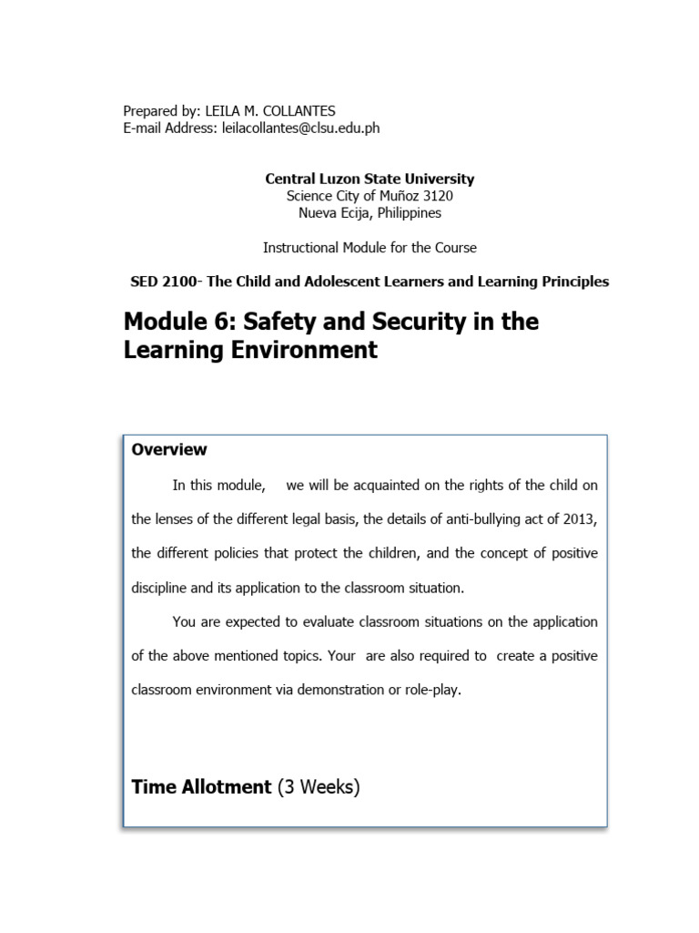Module-6-Safety-and-Security-in-the-Learning-Environment | PDF ...