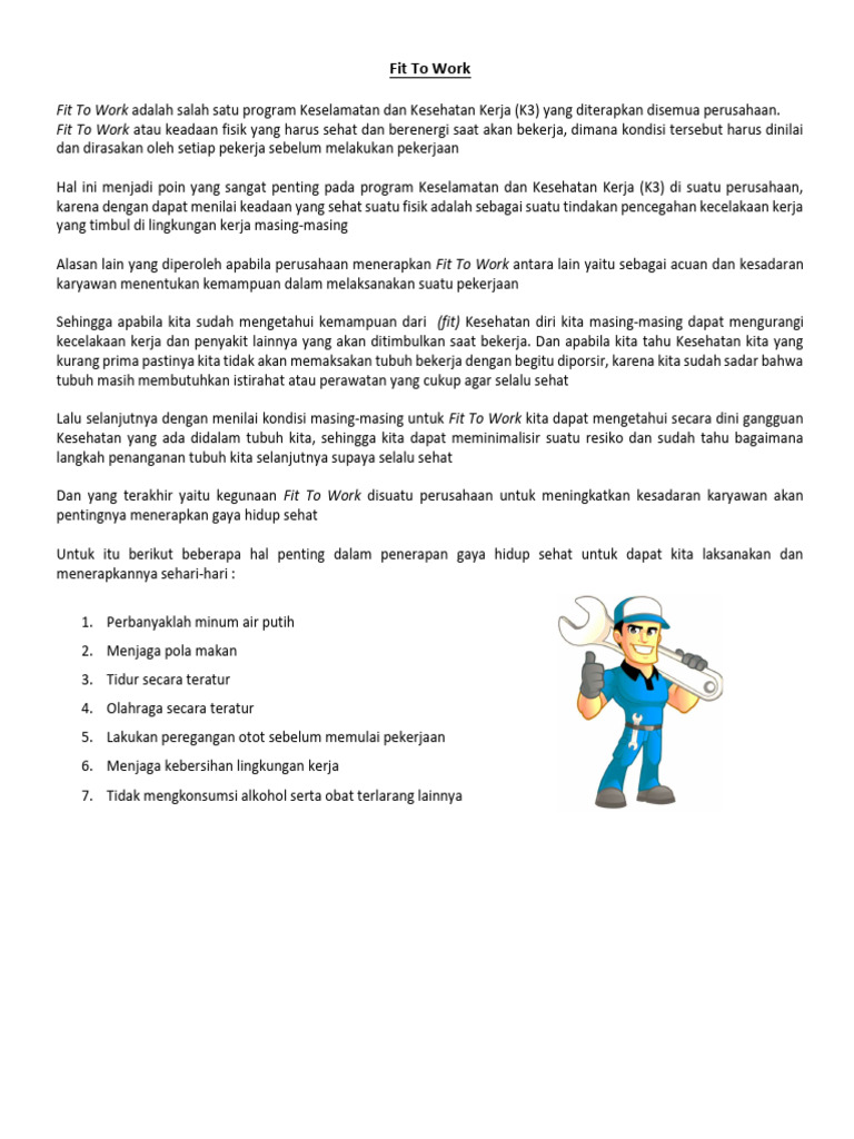 Safety Talk - Fit To Work | PDF