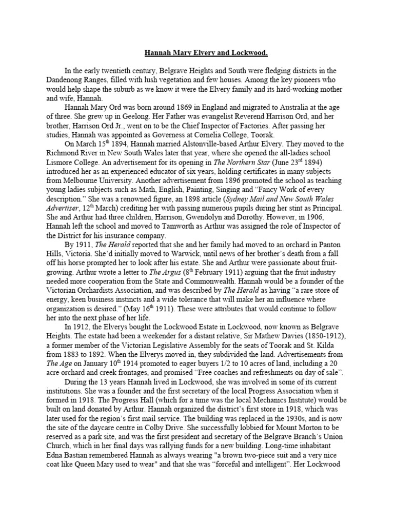 Hannah Elvery and Lockwood | PDF