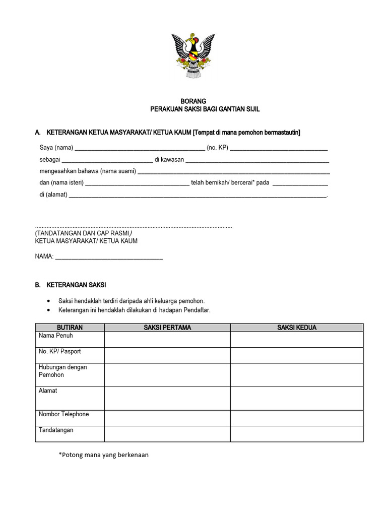 Borang Perakuan Saksi Bagi Gantian Sijil | PDF Borang Perakuan Saksi Bagi Gantian Sijil | PDF