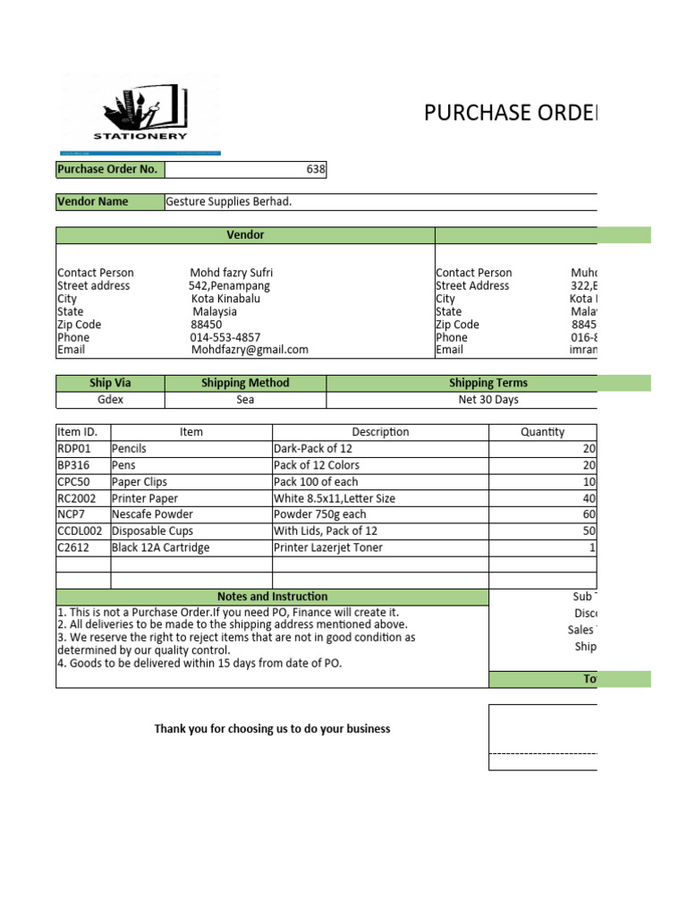 Purchase Order (Imran) | PDF | Printer (Computing)