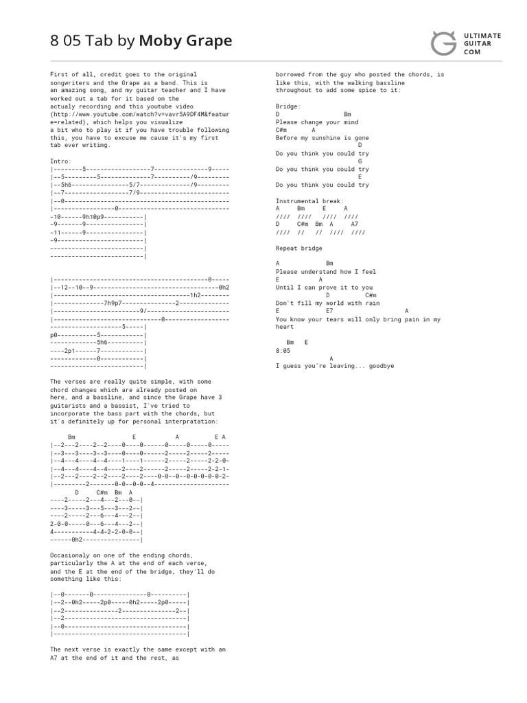 8 05 Tab by Moby Grapetabs at Ultimate Guitar Archive | PDF | Song ...