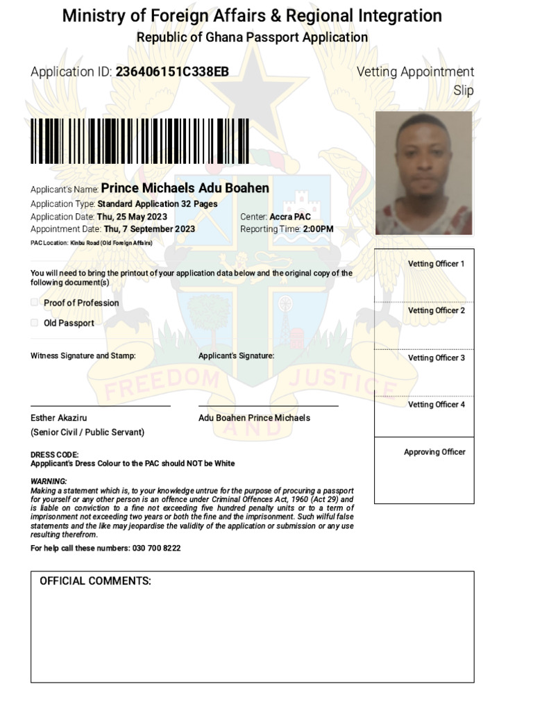 Appointment Slip - Online Passport Application | PDF | Accra | Ghana Appointment Slip - Online Passport Application | PDF | Accra | Ghana