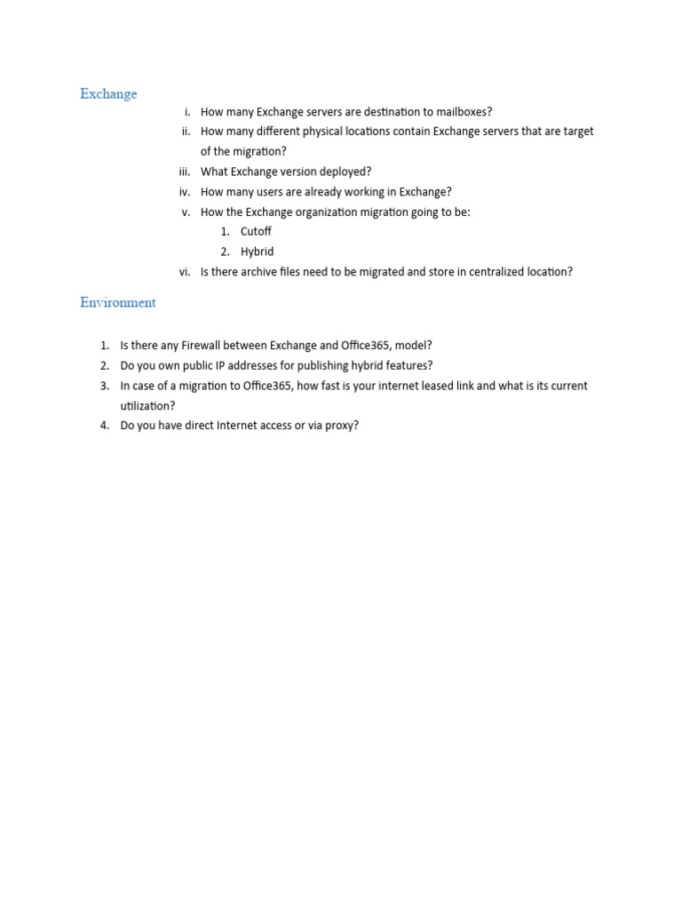 Office 365-Exchange Migration Questions | PDF