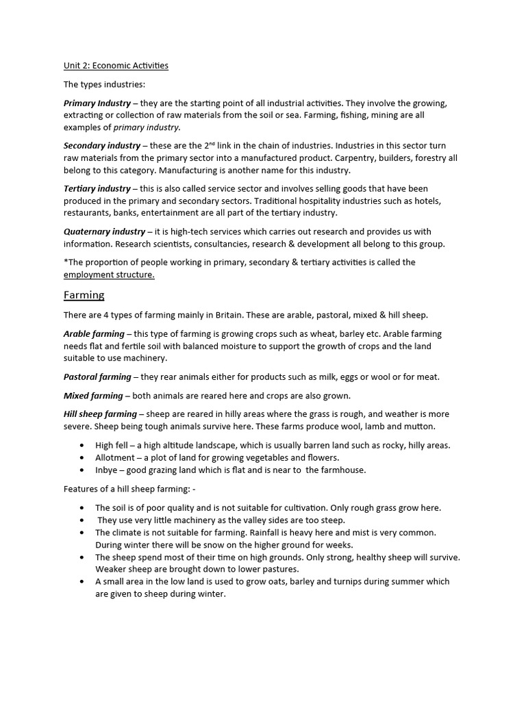 Unit 2 Economic Activities | PDF | Agriculture | Economies