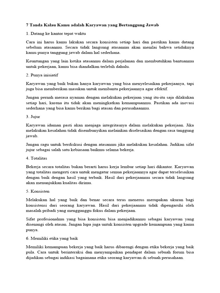 Tanda Karyawan Bertanggung Jawab Pdf Pengembangan Diri