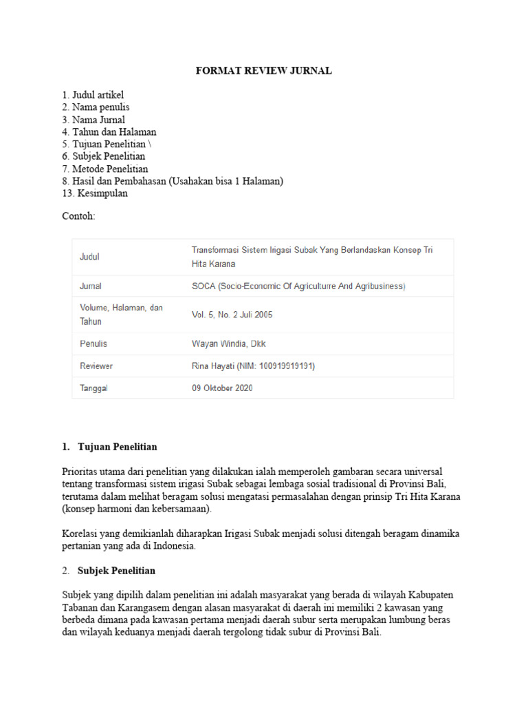 Format Review Jurnal Penelitian | PDF