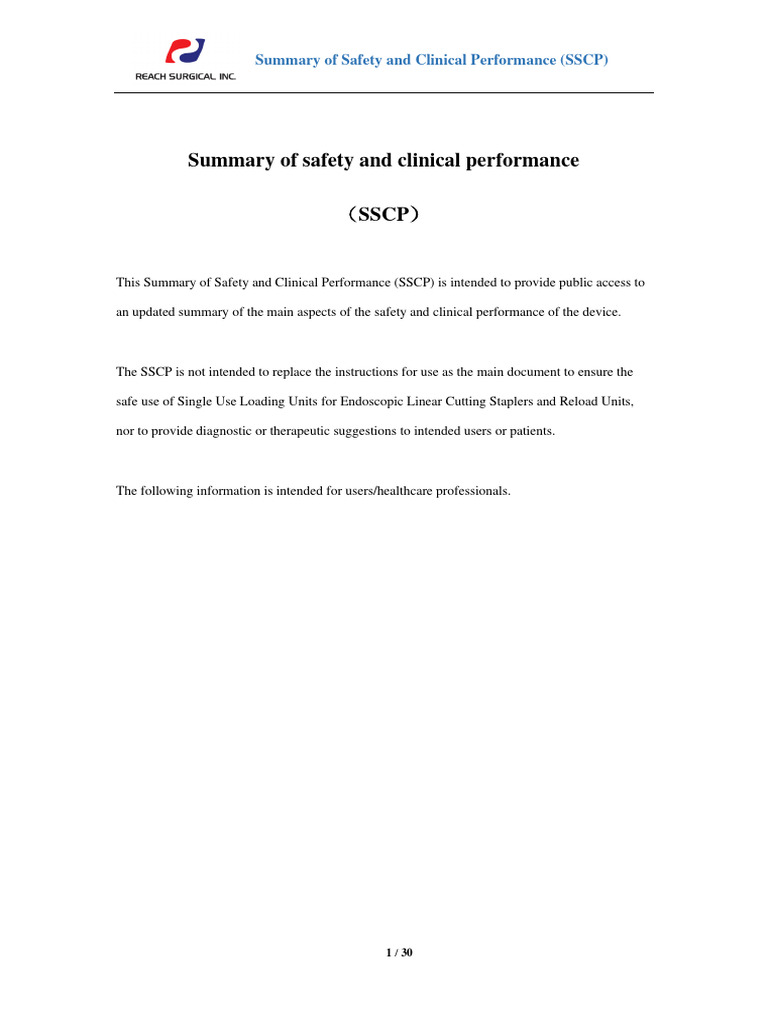 Reach Surgical SSCP declaration file | PDF | Infection | Surgery