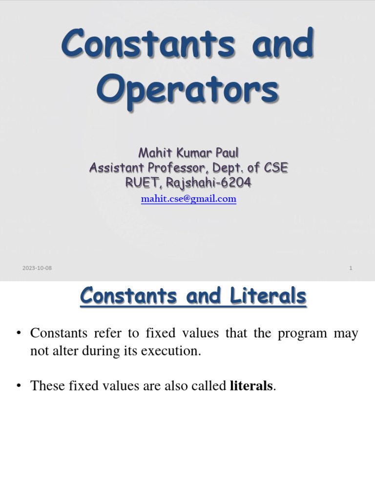 Introduction To Computer Programming With C Language: Operators and Constants | PDF ...