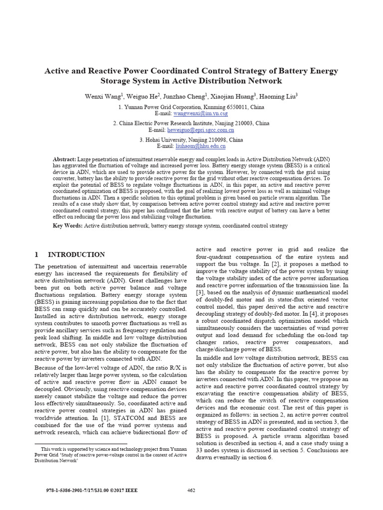 Active and Reactive Power Coordinated Control Strategy of Battery Energy Storage System in ...