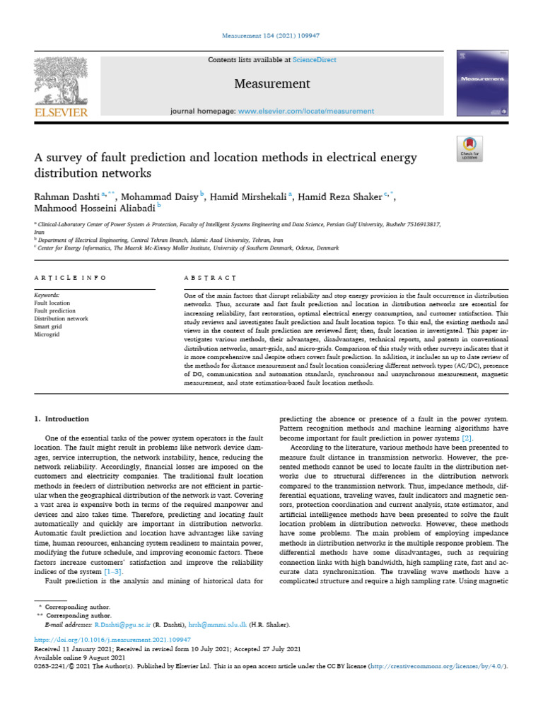 A Survey Of Fault Prediction And Location Methods In Electrical Energy Distribution Networks
