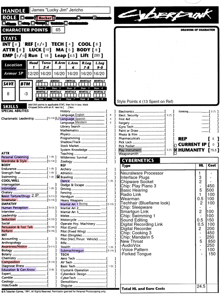 Lucky Jim Character Sheet 2 | PDF
