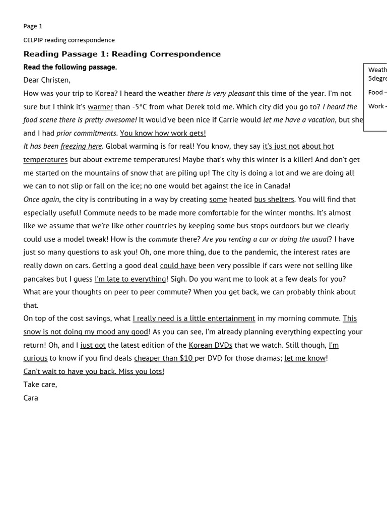CELPIP Reading Correspondence | PDF | Reliability Engineering