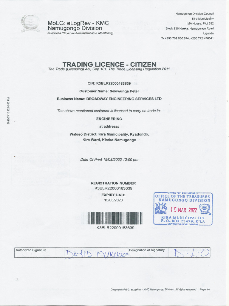 Trading Licence B.way | PDF