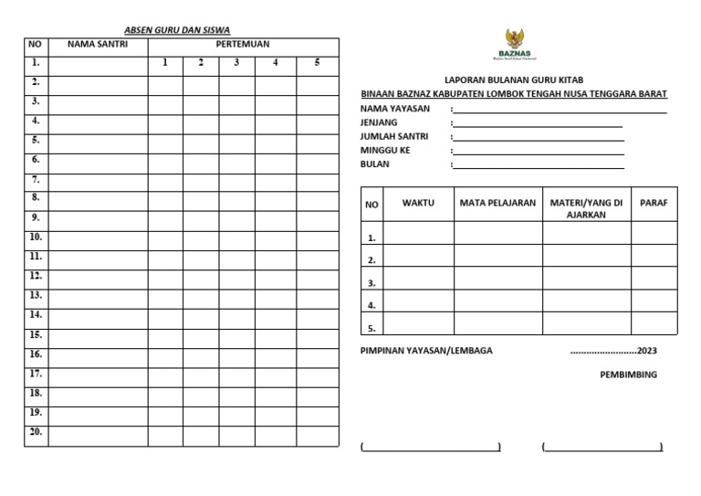 Format ABSEN GURU DAN SISWA | PDF