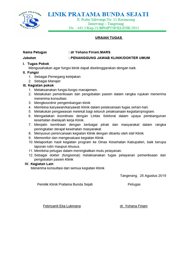 Urain Tugas Karyawan Klinik | PDF