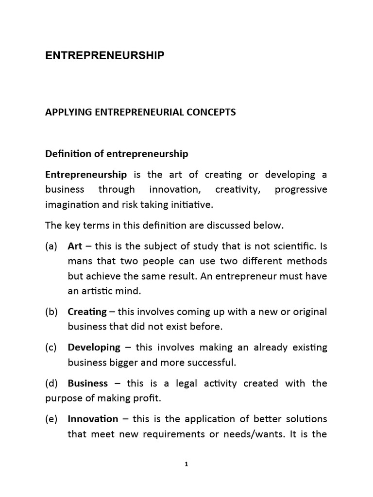 Entrepreneurship Notes - HRM | PDF | Partnership | Entrepreneurship
