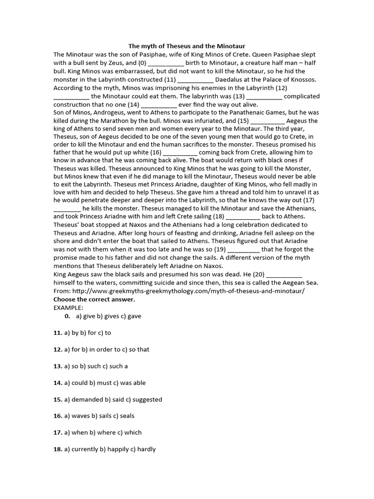 The Myth of Theseus and The Minotaur-B1 | PDF | Minotaur | Theseus