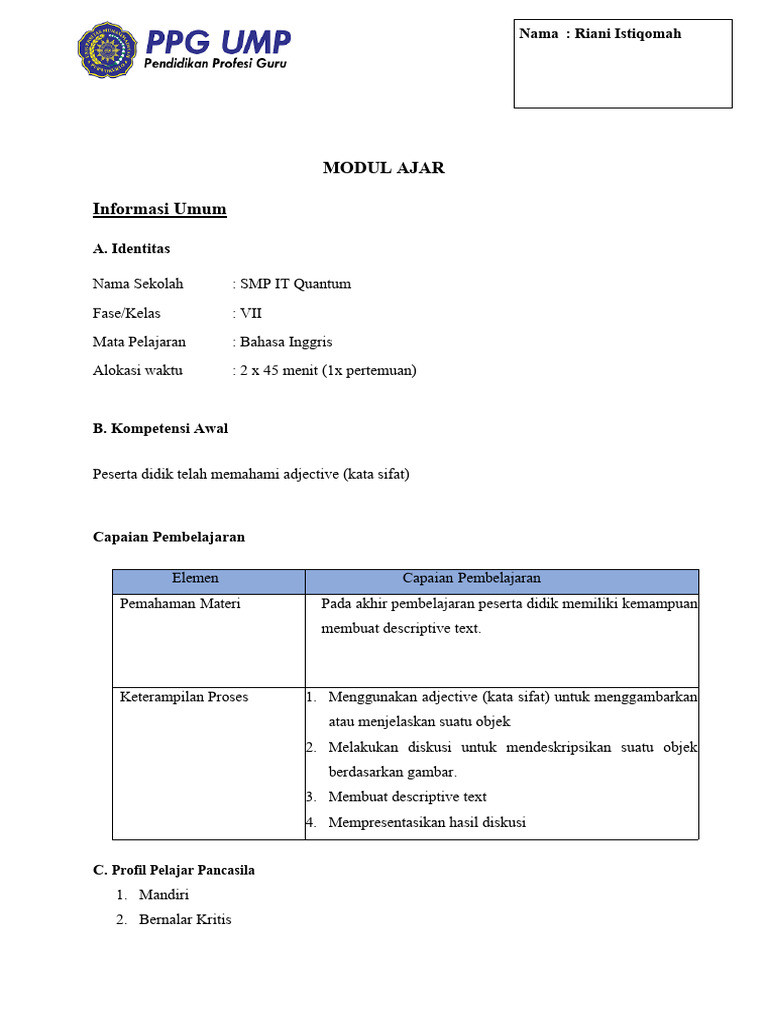 Descriptive Text untuk Kelas VII | PDF