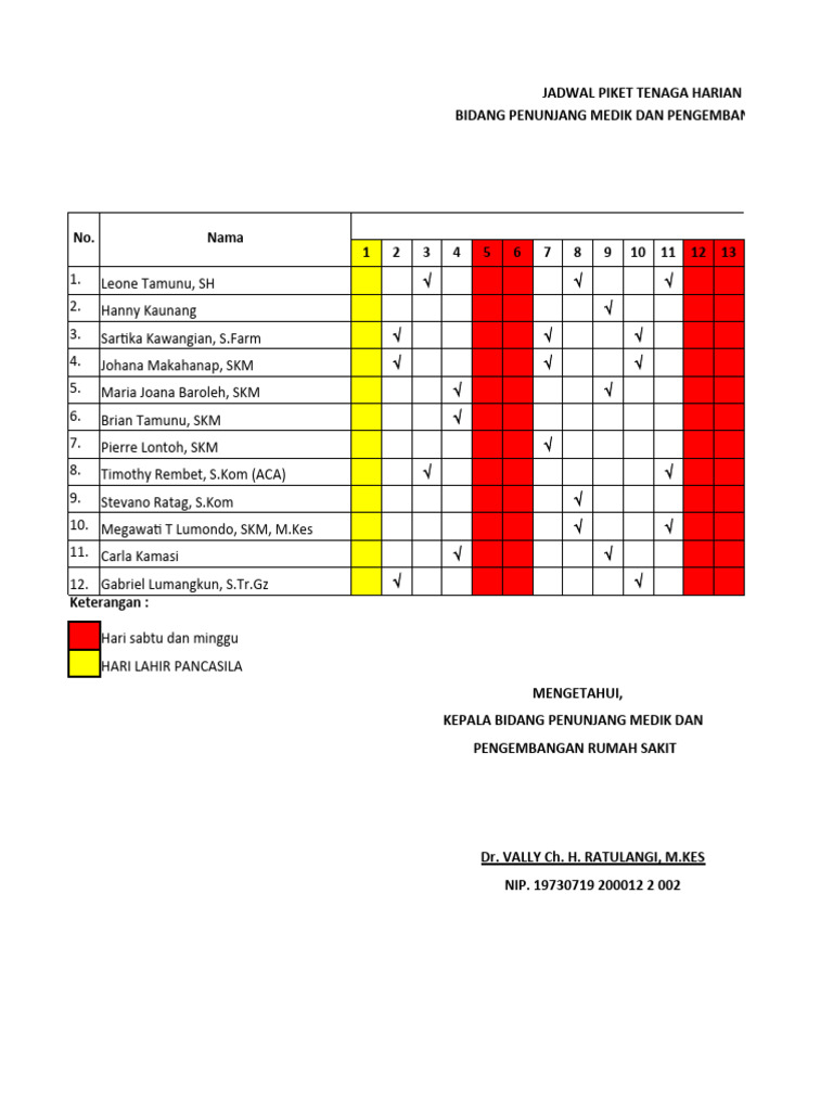 Jadwal Piket THL Bulan Juni | PDF