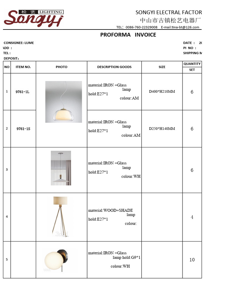 Songyi Lighting Quotation 11-07 | PDF