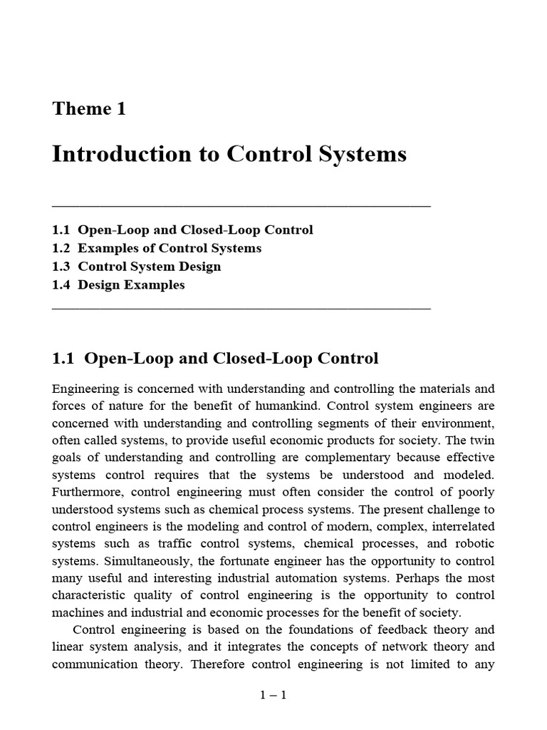 Introduction To Control Systems: Theme 1 | PDF | Control Theory | Feedback