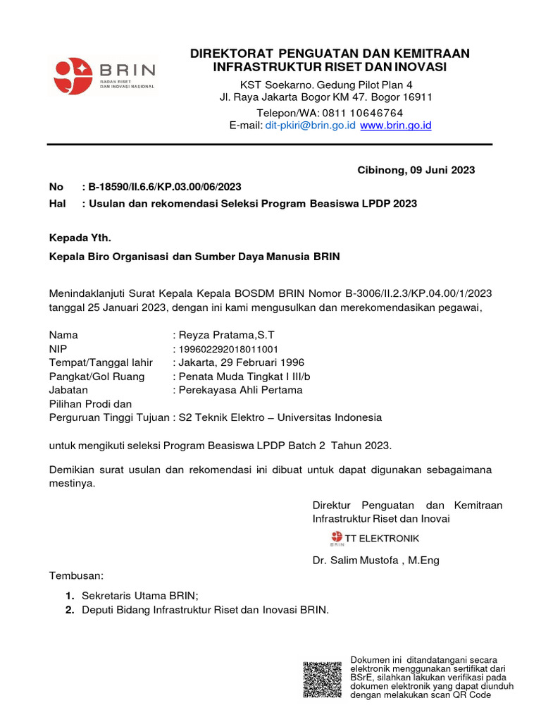 Surat Usulan LPDP Batch 2 | PDF