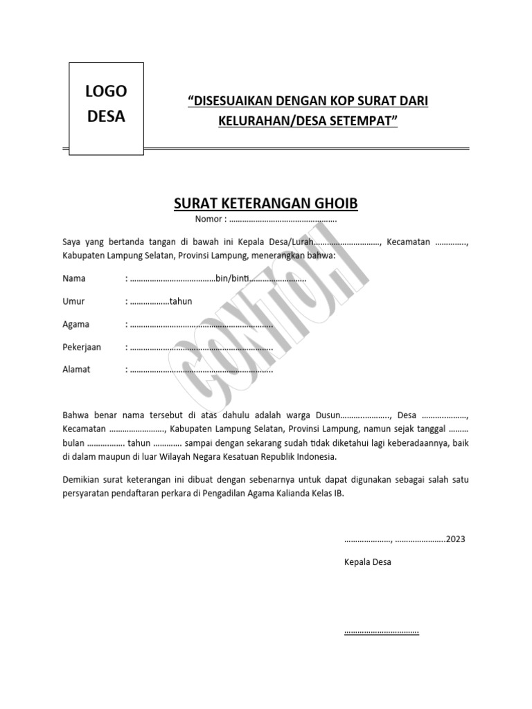 Surat Keterangan Ghoib untuk Cerai | PDF | Agama & Spiritualitas