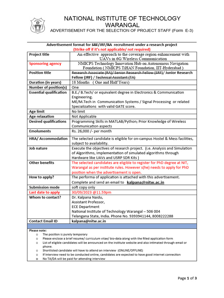 JRF Details and Application Form | PDF
