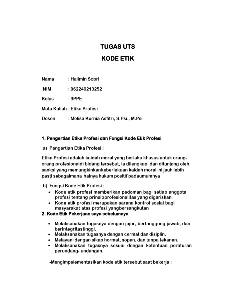 Tugas Uts Kode Etik Halimin | PDF