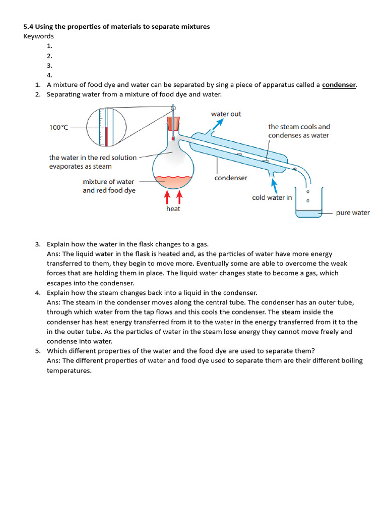 Separating Water From A Mixture of Food Dye and Water | PDF