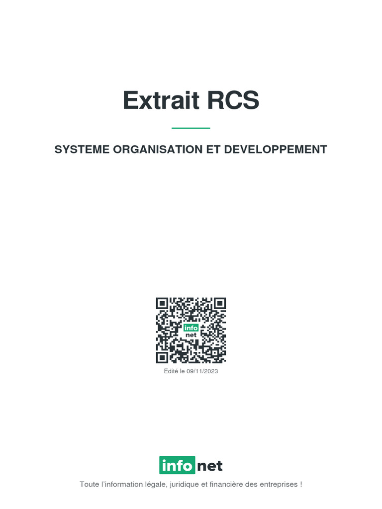 Systeme Organisation Et Developpement - Extrait Rcs | PDF | Business | Économie
