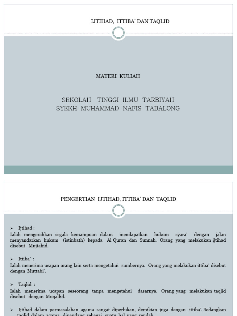 Ijtihad, Ittiba', Taqlid | PDF