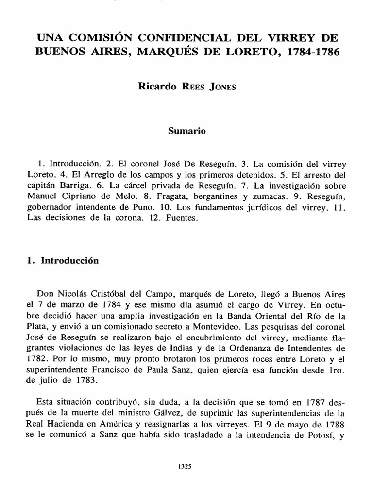 REES JONES 1995. Una Comisión Confidencial Del Virrey Marques de Loreto ...