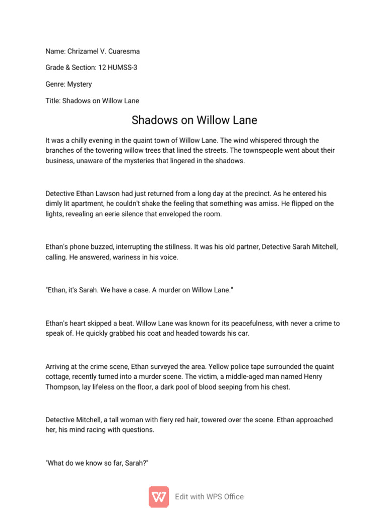 Creativewritingshortstory | PDF | Mystery, Thriller & Crime Fiction ...