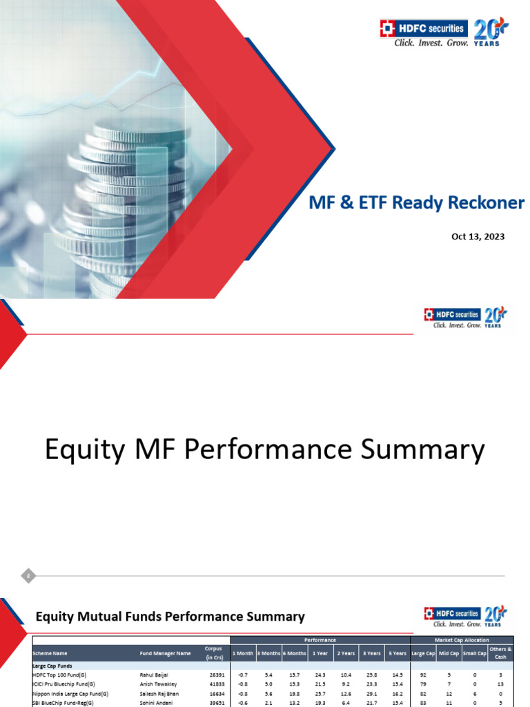 HDFC Sec - Weekly Mutual Fund & ETF Ready Reckoner - Oct 13, 2023 | PDF ...