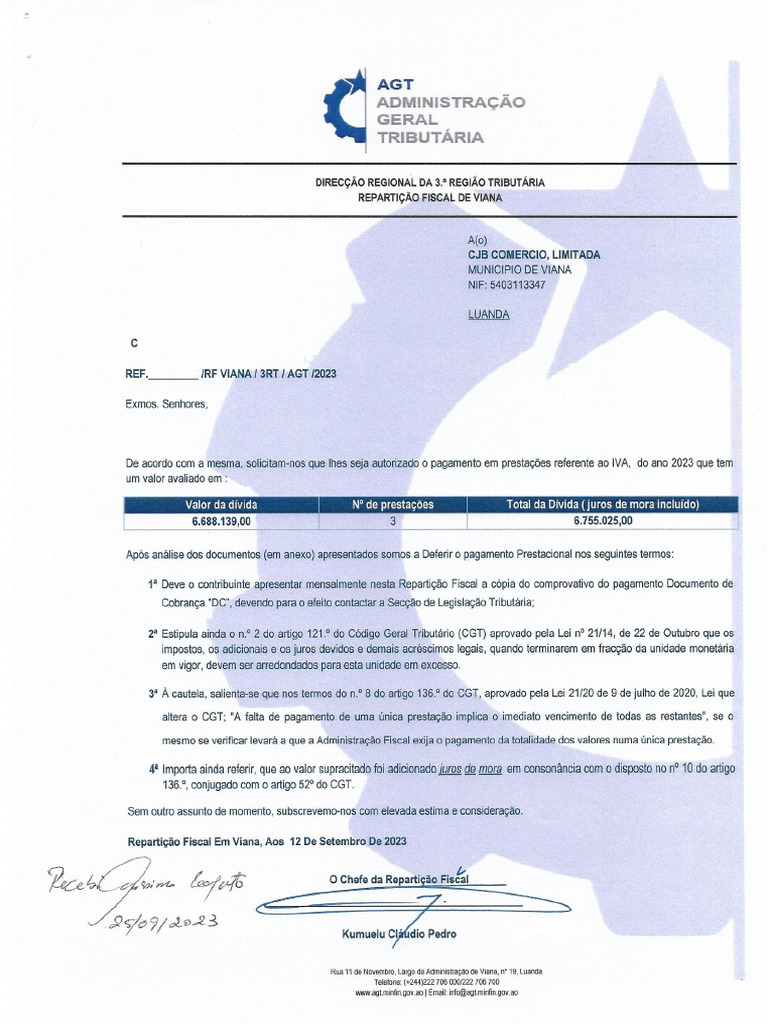 Carta Prestação Iva Maio 2023 | PDF