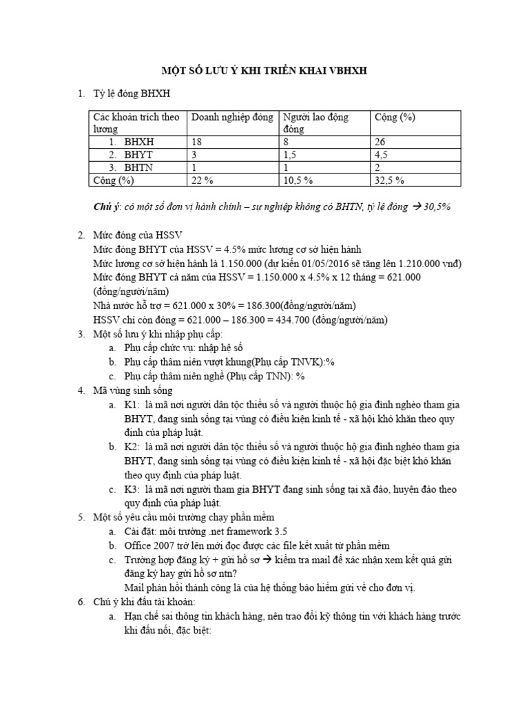 Mot So Luu y Ve VBHXH | PDF