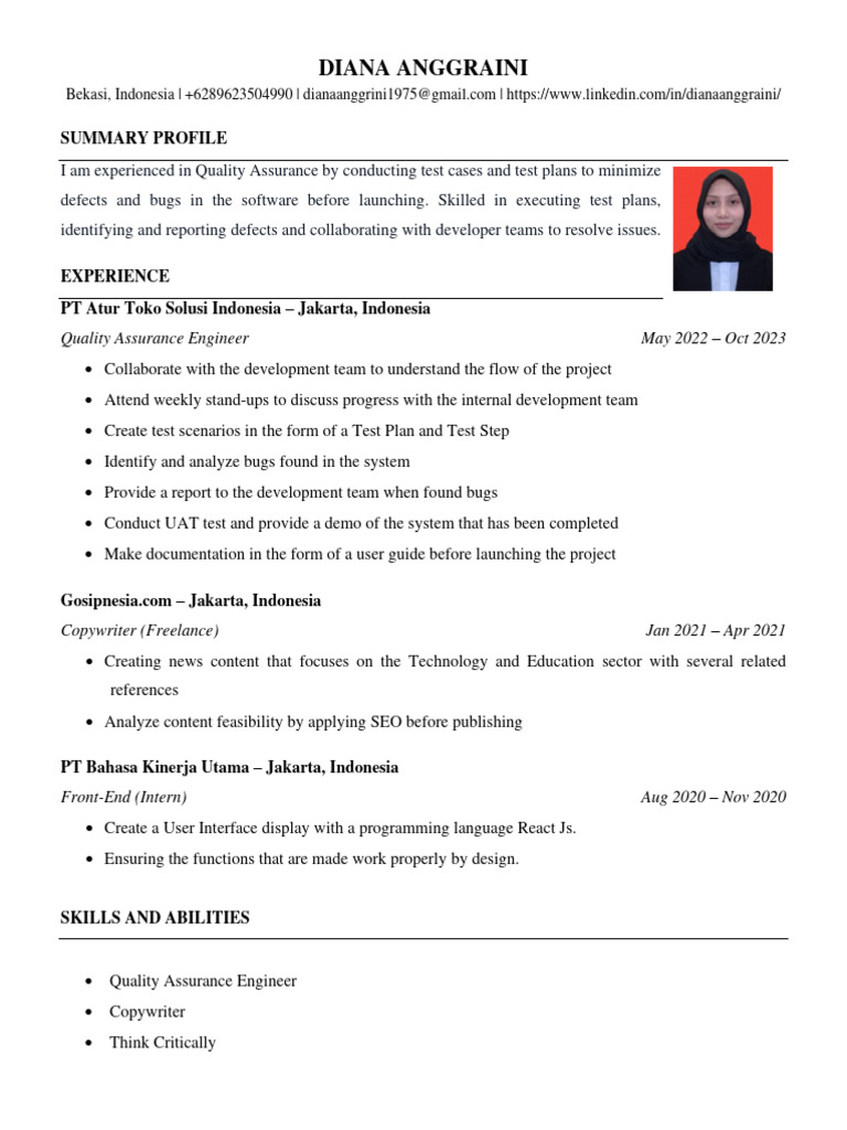 CV - Diana Anggraini | PDF