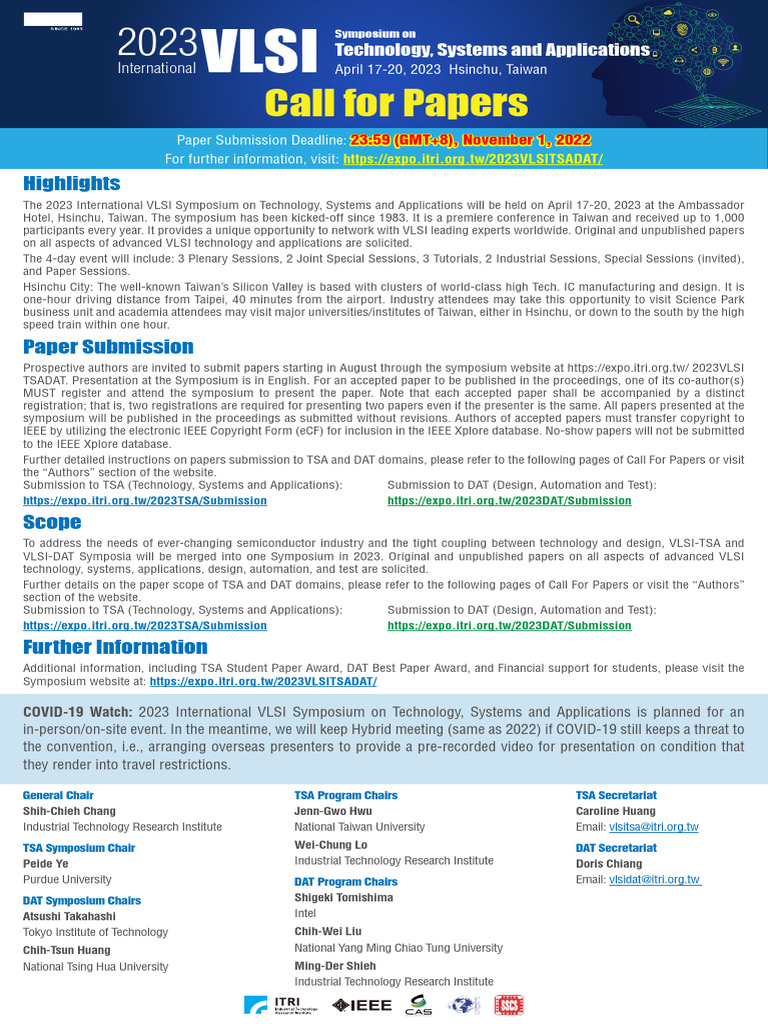 2023 International VLSI Symposium On Technology, Systems and App ...