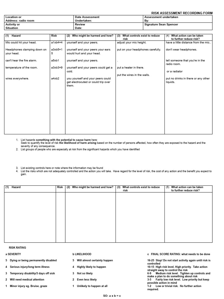 Risk Assessment Radio Room | PDF | Risk | Hazards