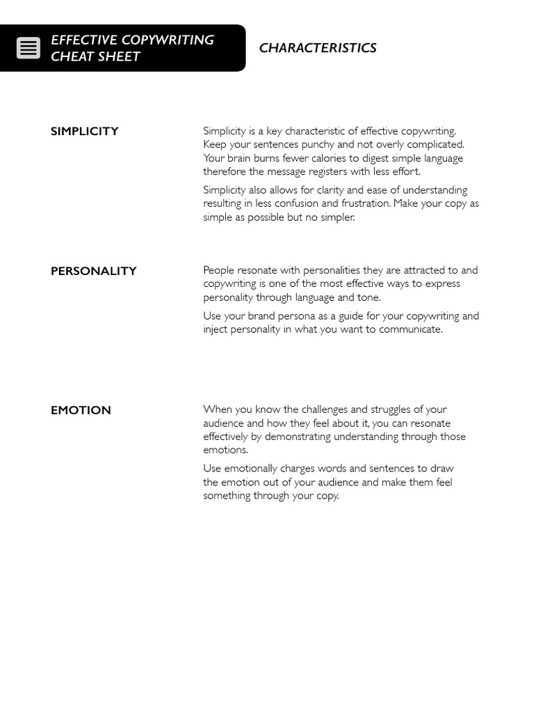 Effective Copywriting Cheat Sheet | PDF | Brand | Communication