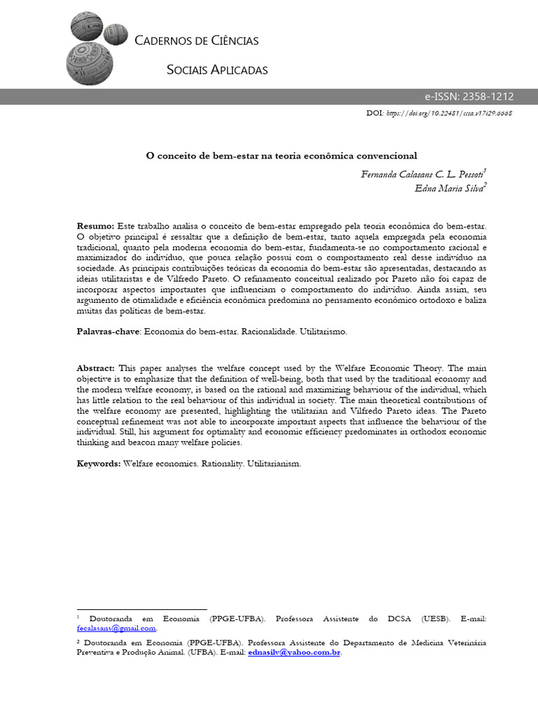 Artigo Sobre Bem Estar Na Economia | PDF | Economia | Utilidade