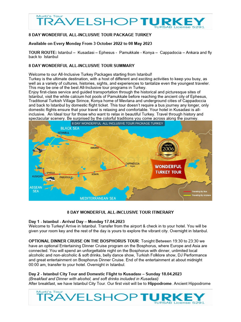 8 Day Wonderful All Inclusive Tour Package Turkey 2022-2023 | PDF ...
