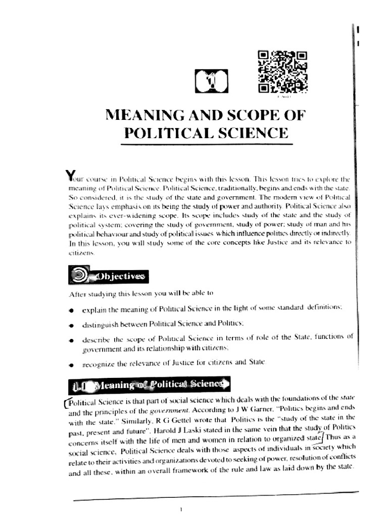 Meaning and Scope of Political Science | PDF
