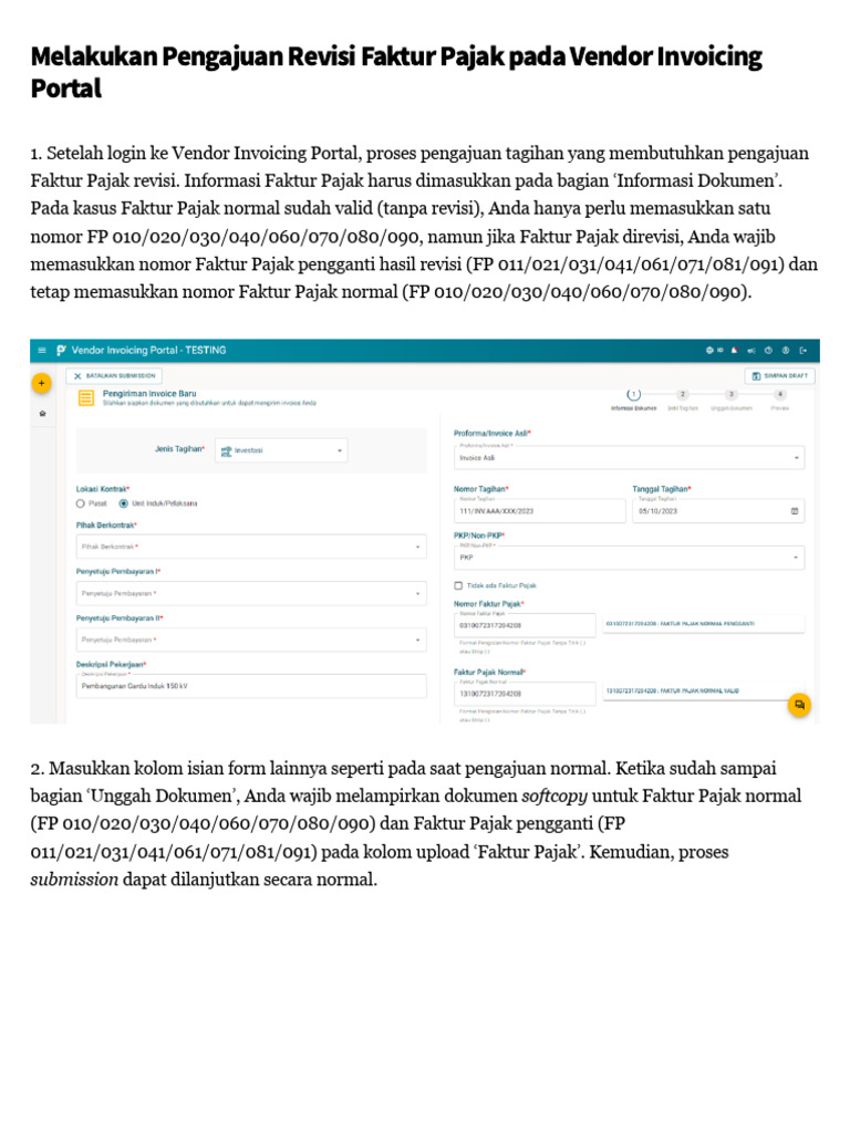 Pengajuan Revisi Faktur Pajak Portal Vendor | PDF