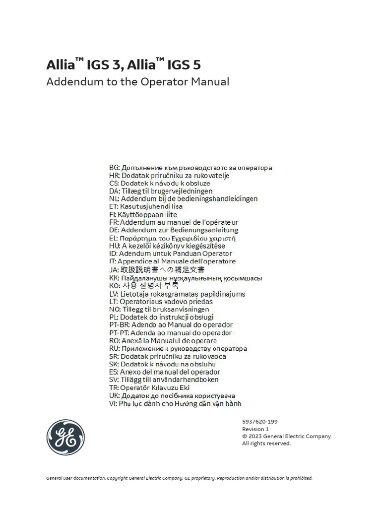 Allia IGS 3 Allia IGS 5 - Addendum To The Operator Manual - UM - 5937620-199 - 1 | PDF